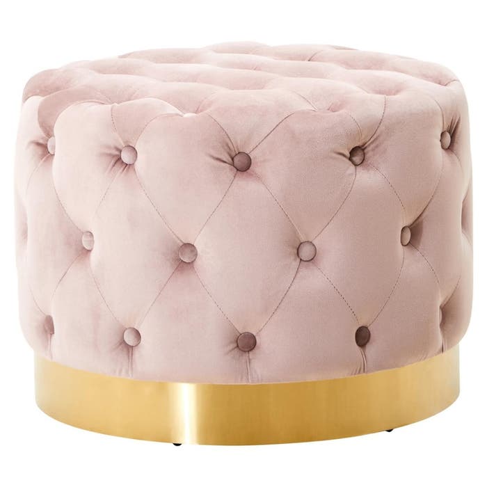 Round Dusky Pink Velvet Stool with Matte Gold Base | Modern Home Interiors