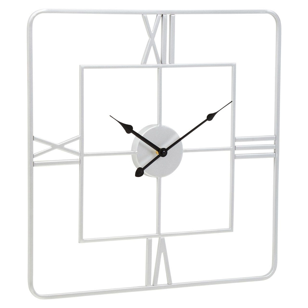 Silver Finish Rounded Square Roman Numerals Wall Clock - 50 x 50cm ...