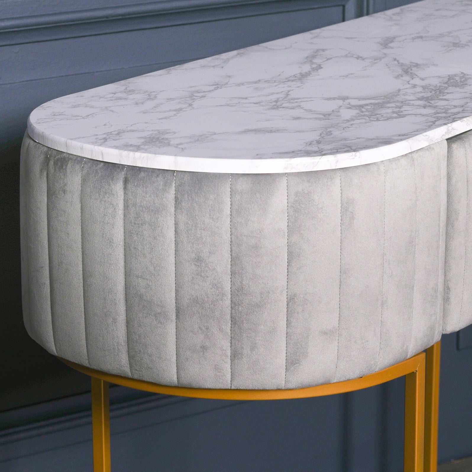 Deco Grey Upholstered Marble Dressing Table with Gold Legs | Modern ...