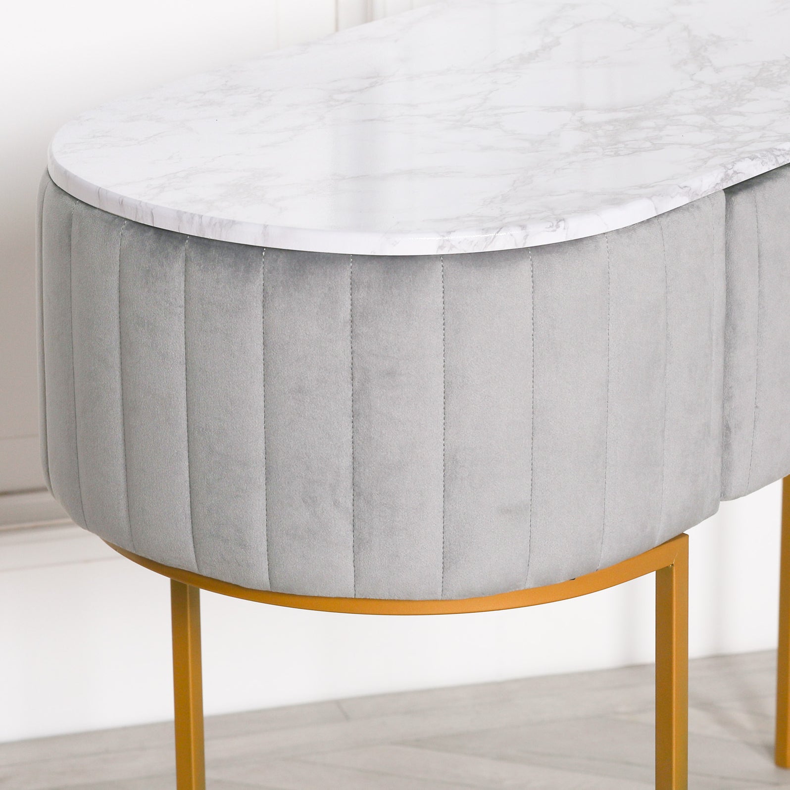 Deco Grey Upholstered Marble Dressing Table with Gold Legs | Modern ...
