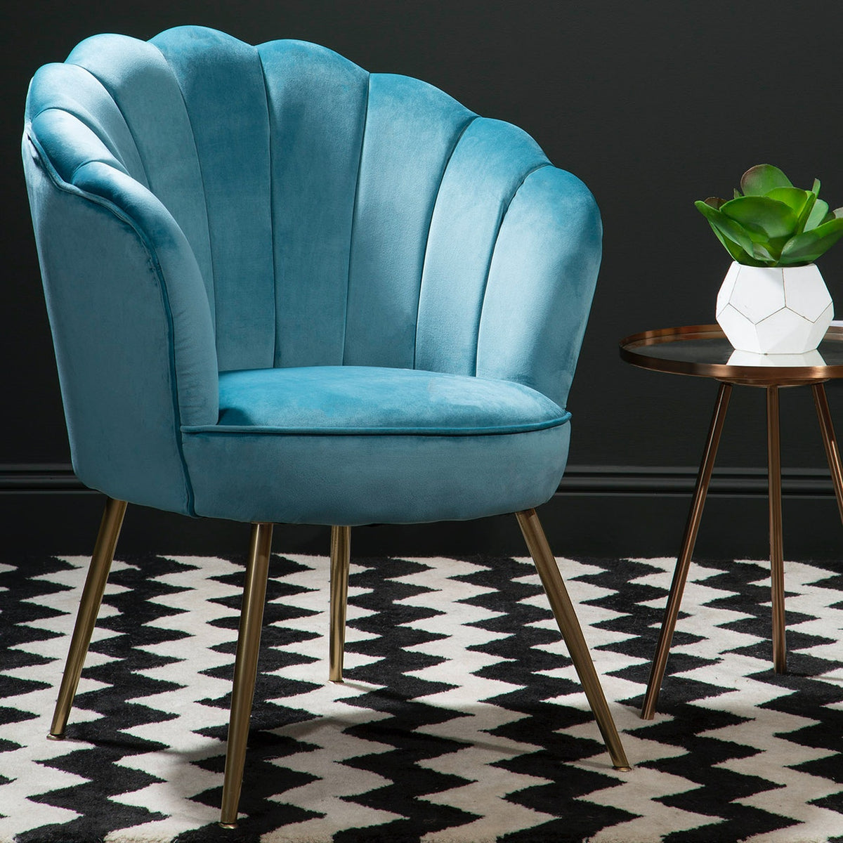 Aqua Blue Velvet Scalloped Shell Chair | Modern Home Interiors