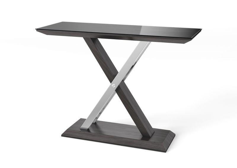 Xavi Black Glass and Walnut Console Table | Modern Home Interiors